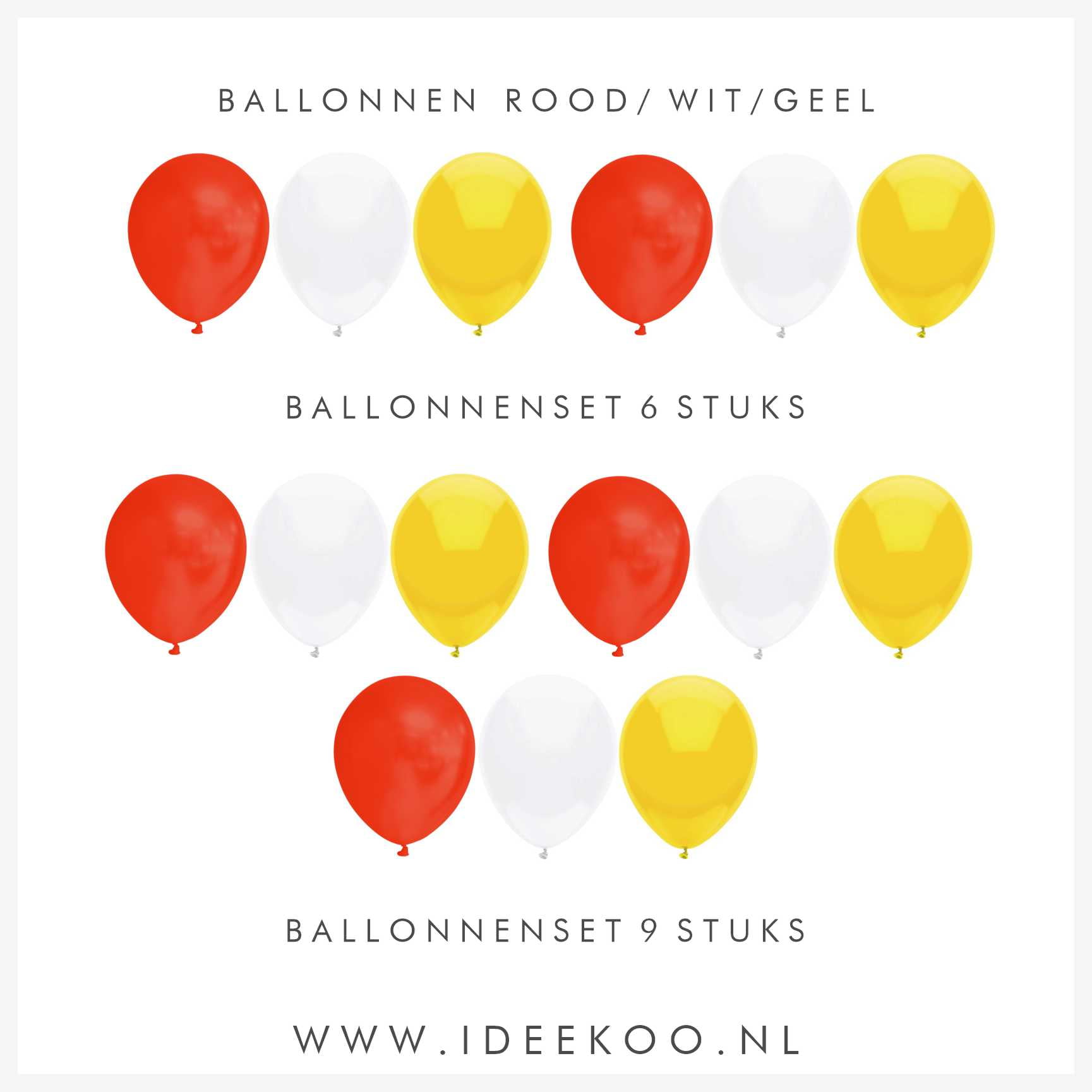 Ballonnen oeteldonk rood/wit/geel - Carnavalsticker.nl